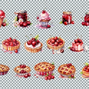 Watercolor Cherry Clipart Bundle Cherry-themed PNG Illustrations High ...