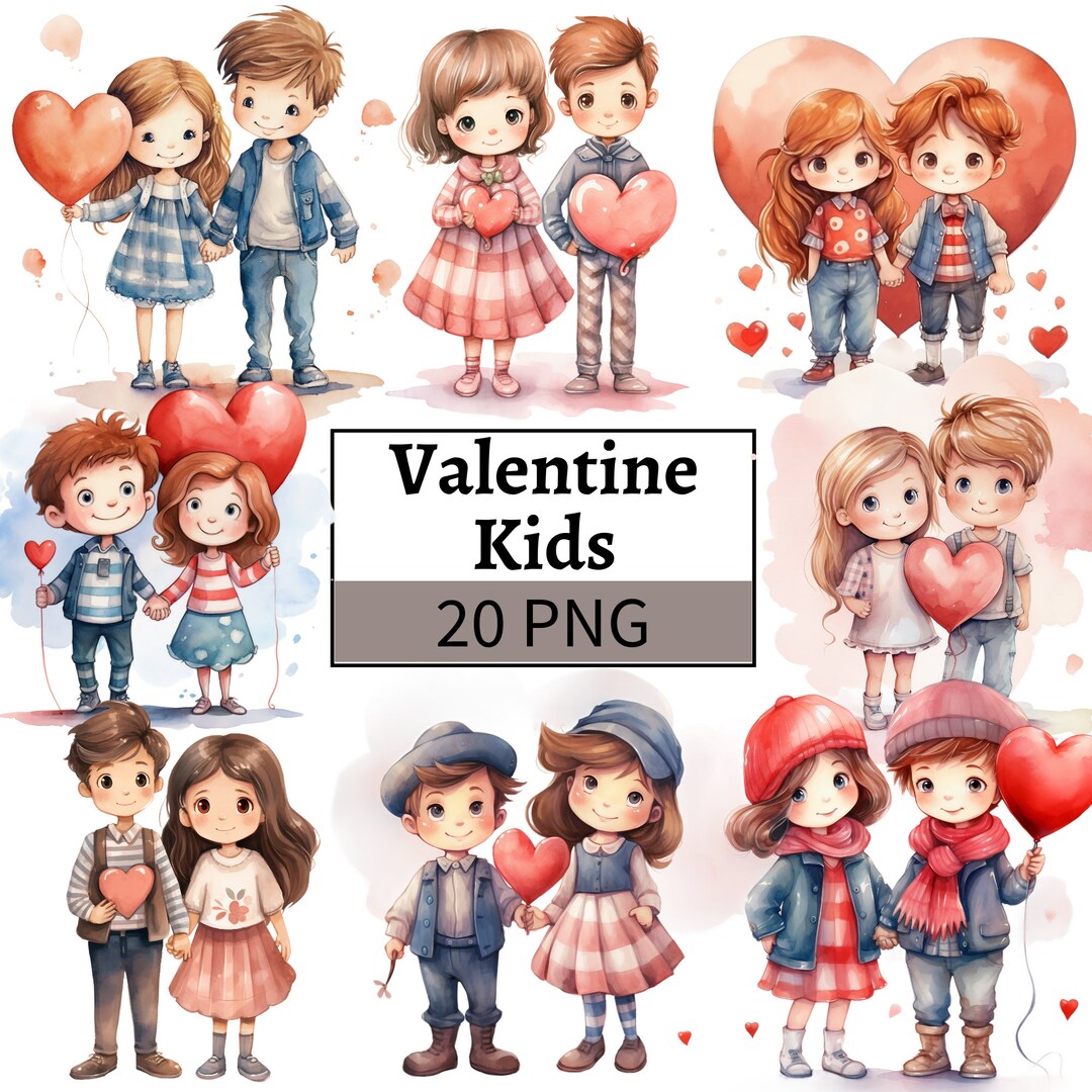 Valentine Kids Clipart Bundle Cute Children Love Graphics Be My ...