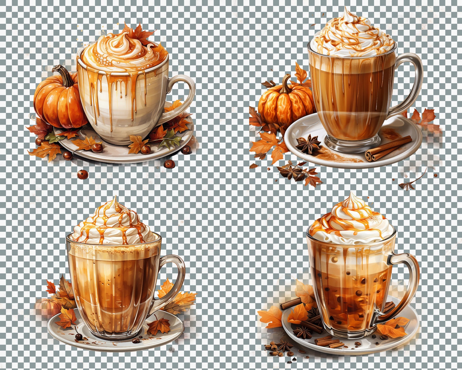 Pumpkin Spice Latte Clipart Bundle Watercolor Coffee PNG - Etsy