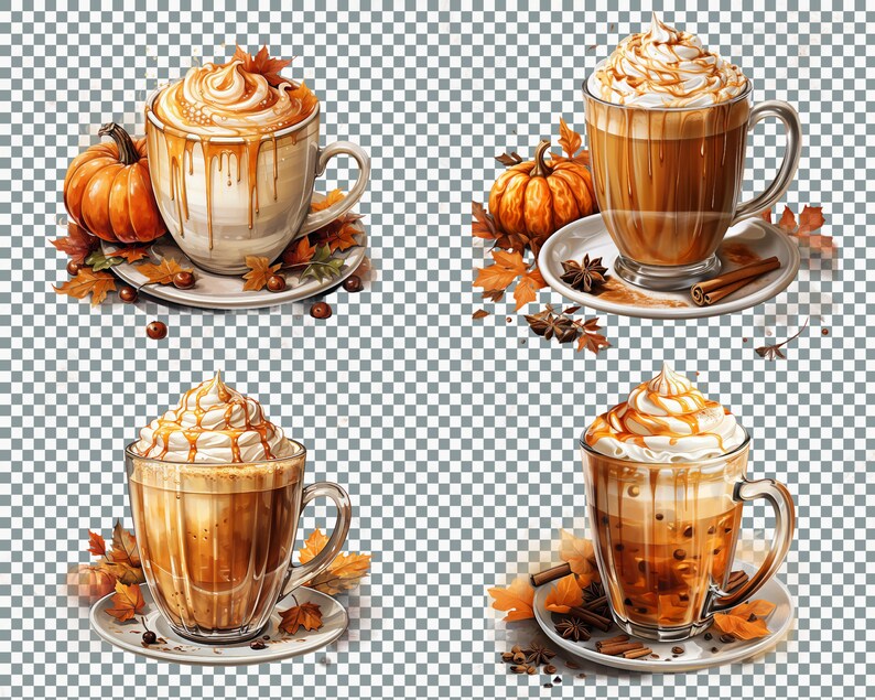 Pumpkin Spice Latte Clipart Bundle Watercolor Coffee PNG - Etsy
