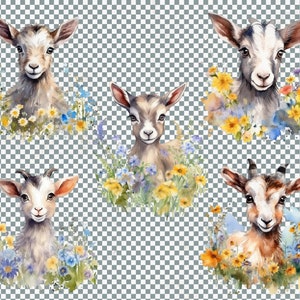 Baby Goat Clipart, Watercolor Floral Goats in the Meadow, Spring Baby ...
