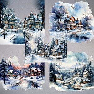 Winter Village Clipart Bundle, Winter Wonderland PNG, Watercolor Winter ...