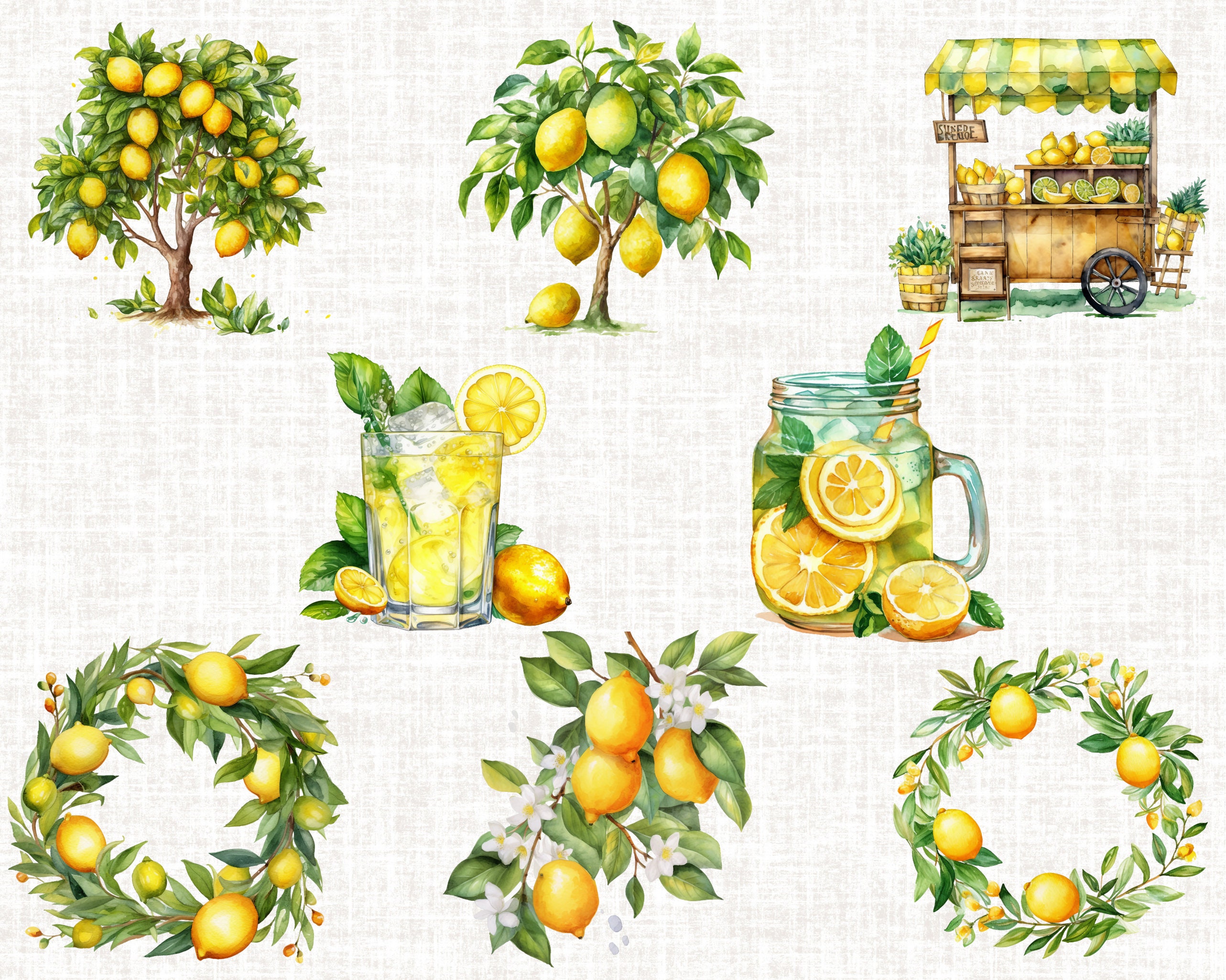 Watercolor Lemon Clipart Bundle Lemon-themed PNG - Etsy