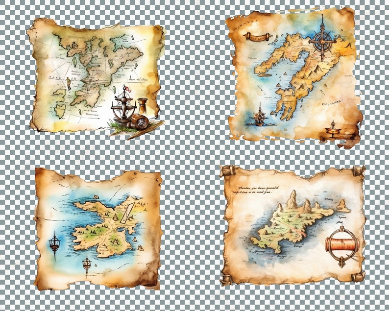Old Treasure Map Clipart Bundle Watercolor Old Map Clipart - Etsy