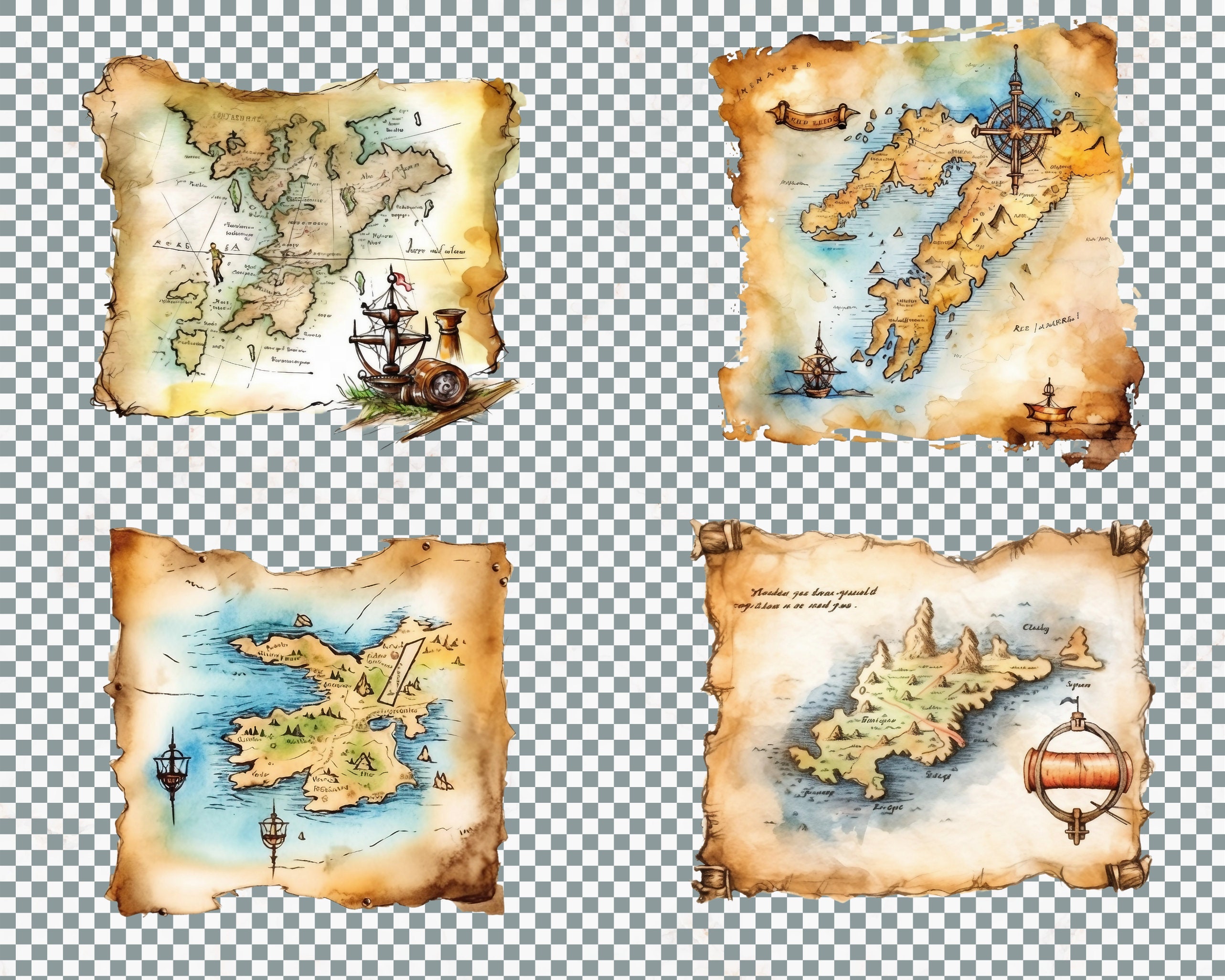 Old Treasure Map Clipart Bundle Watercolor Old Map Clipart - Etsy Australia