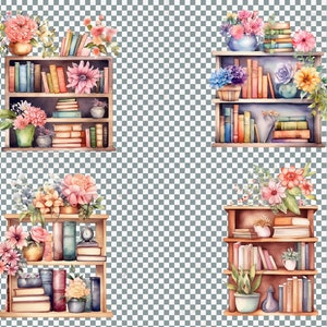 Watercolor Bookshelf Clipart, Cozy Reading Clipart, Bookcase Design PNG ...