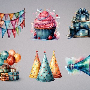 Watercolor Birthday Party Clipart Bundle, Birthday Clipart Bundle, Bday ...