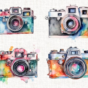 Retro Camera Clipart Bundle, Vintage Camera PNG, Watercolor Camera ...