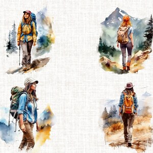 Hiking Girl Clipart, Girl in the Mountains PNG, Watercolor Wanderlust ...