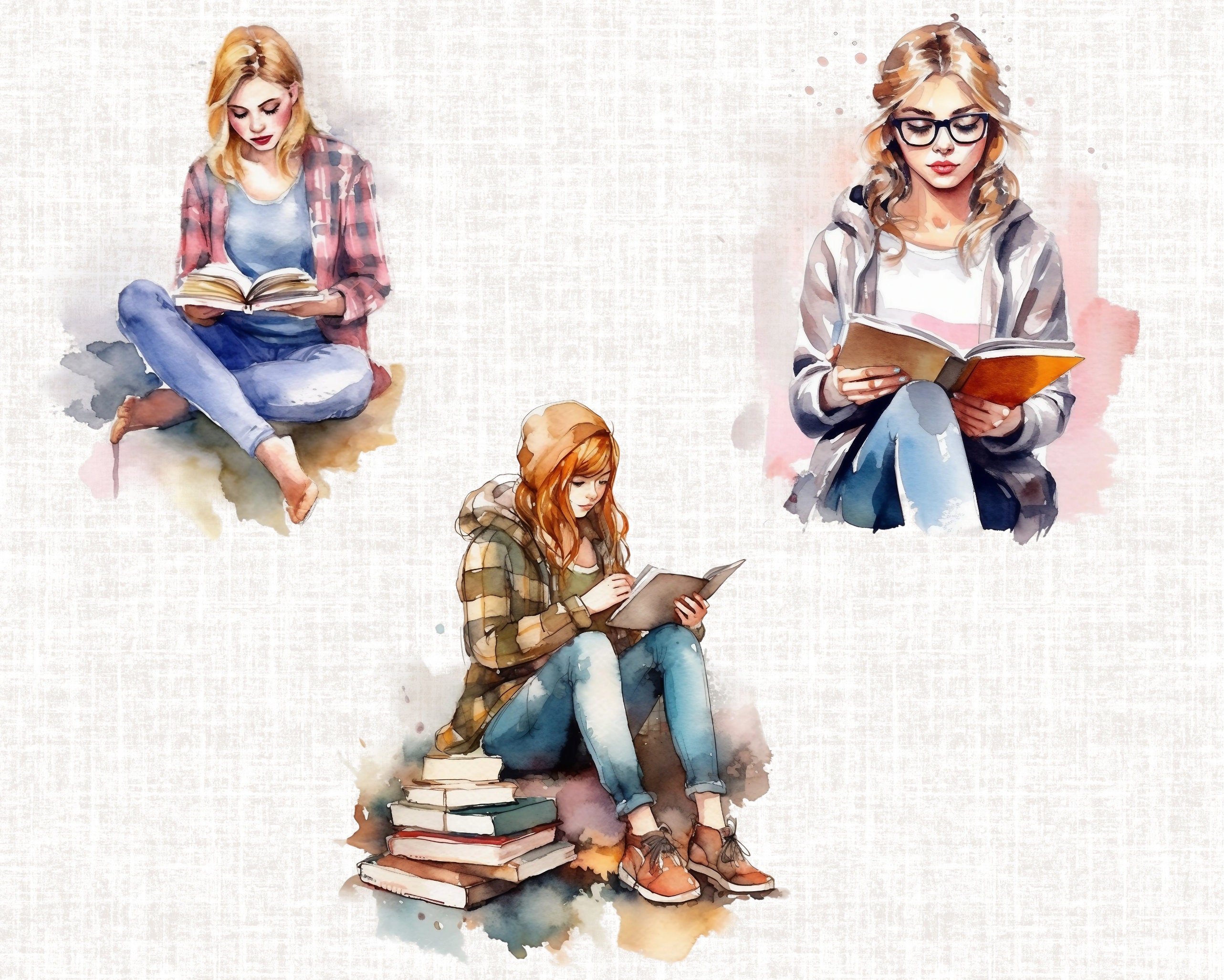 Book Lover Clipart Bundle Watercolor Bookworm Clipart - Etsy
