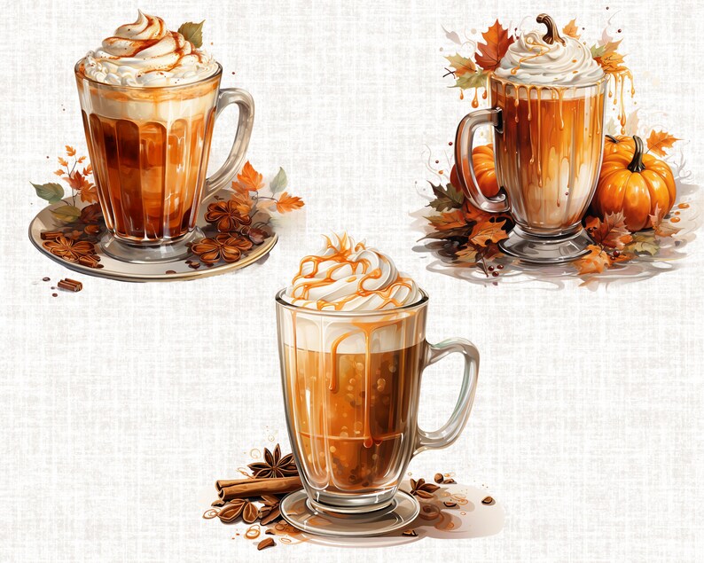 Pumpkin Spice Latte Clipart Bundle Watercolor Coffee PNG - Etsy