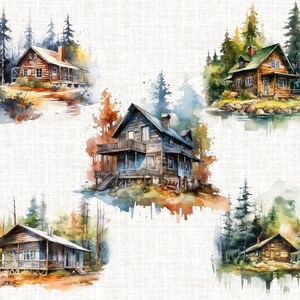 Log Cabin Bundle, Cabin in the Woods Clipart, Forest House PNG, Cabin Watercolor Clipart, Forest ...