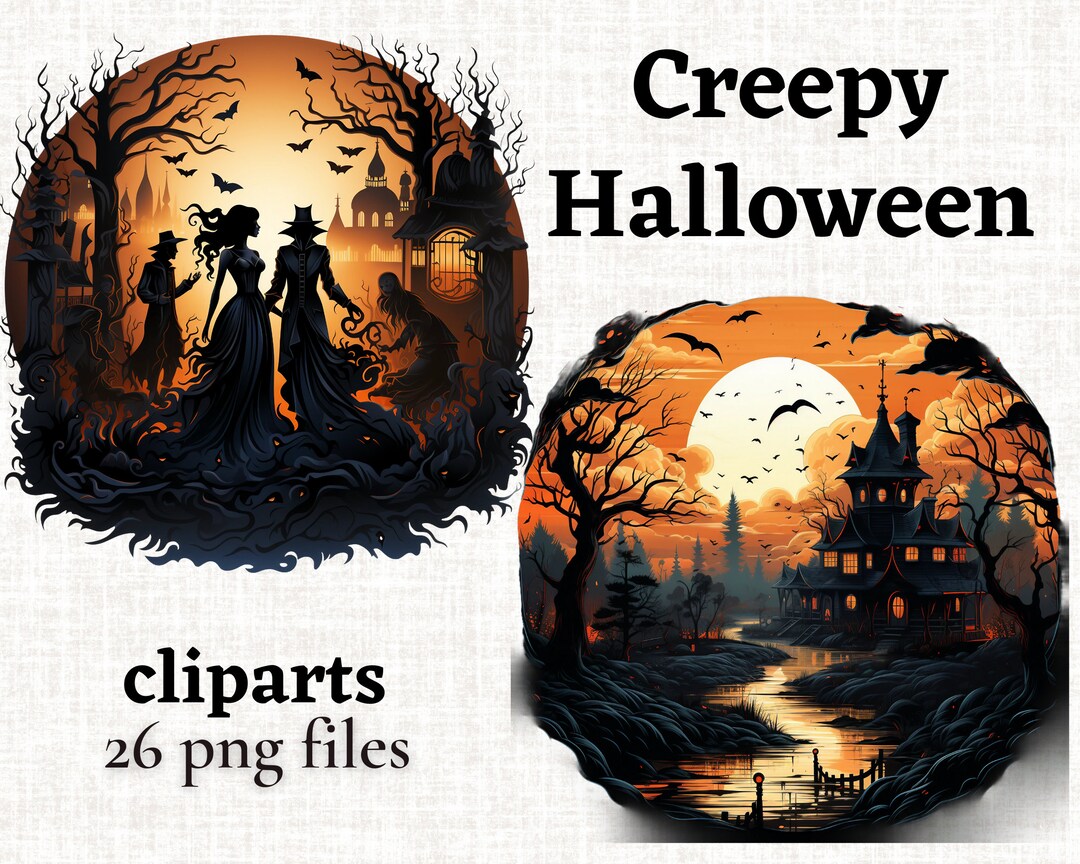 Creepy Halloween Clipart, Scary Horror Watercolor Clipart, Halloween ...