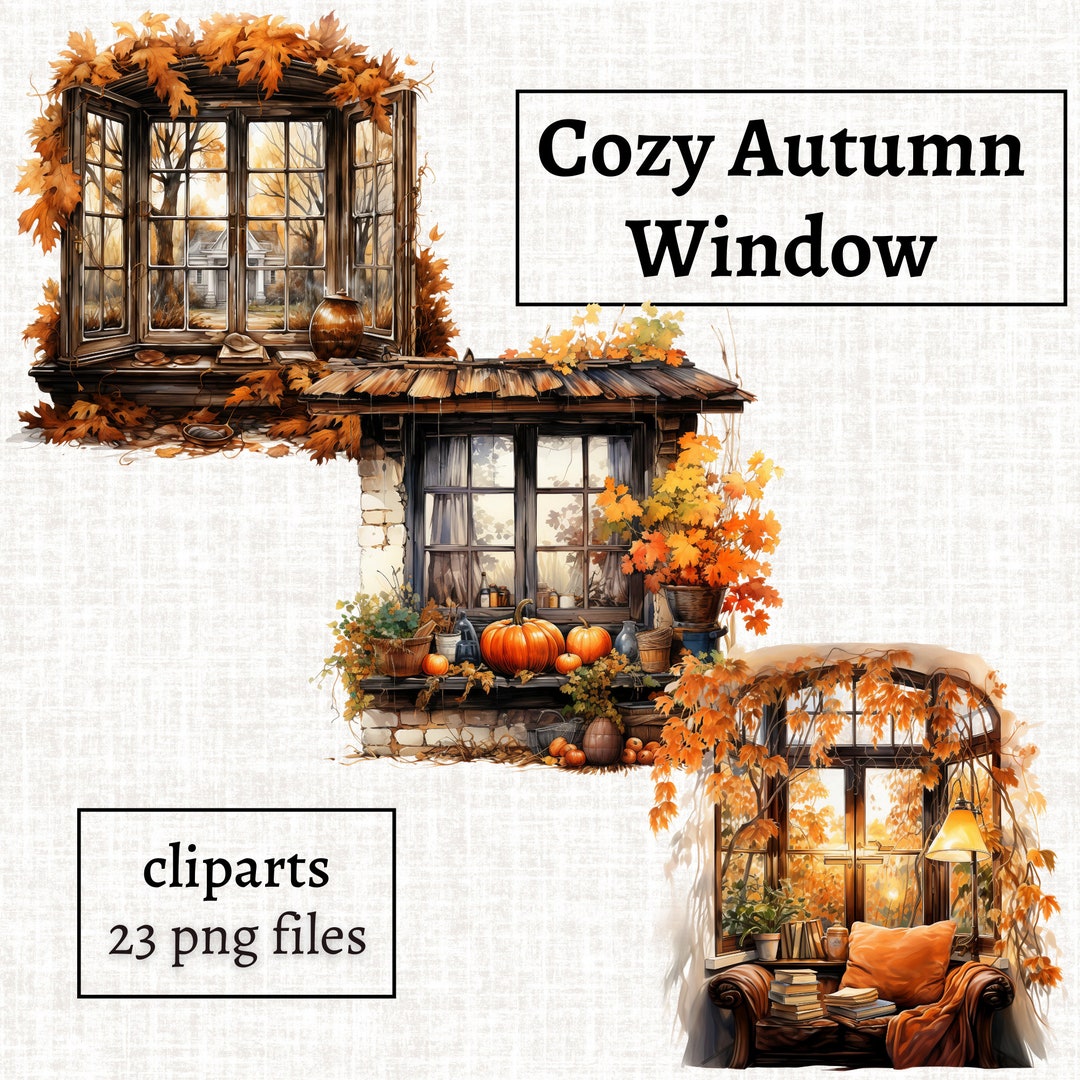 Cozy Autumn Window Clipart Bundle, Fall Window PNG Bundle, Fall Season ...