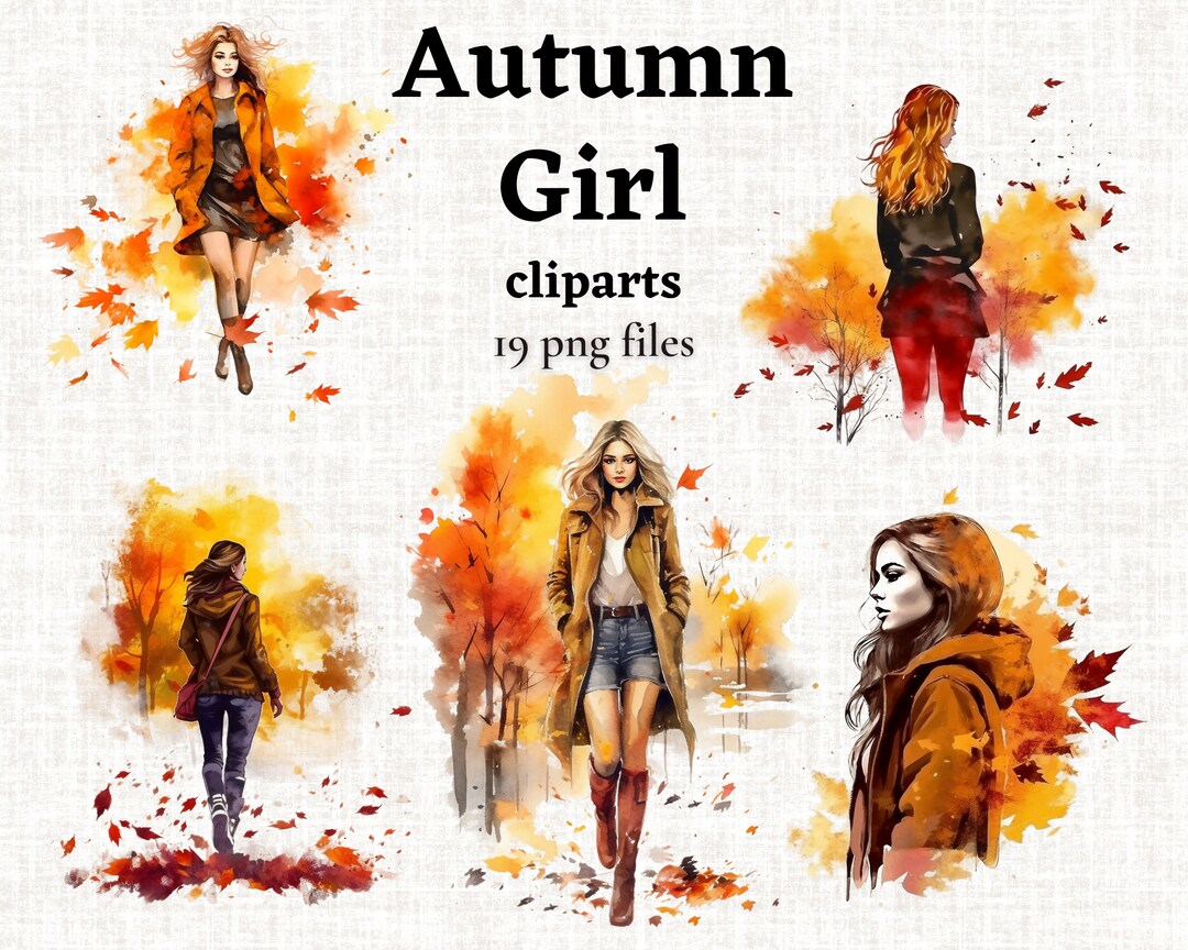 Autumn Girl Clipart, Watercolor Fall Clipart, Autumn Clipart PNG ...