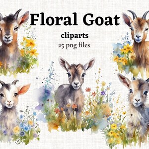 Baby Goat Clipart, Watercolor Floral Goats in the Meadow, Spring Baby ...