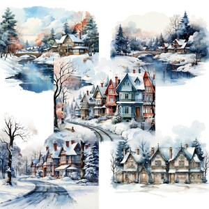 Winter Village Clipart Bundle, Winter Wonderland PNG, Watercolor Winter ...
