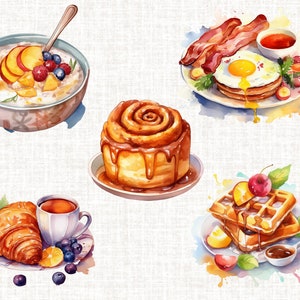 Watercolor Breakfast Clipart, Breakfast Food Clipart, Pancakes Clipart ...