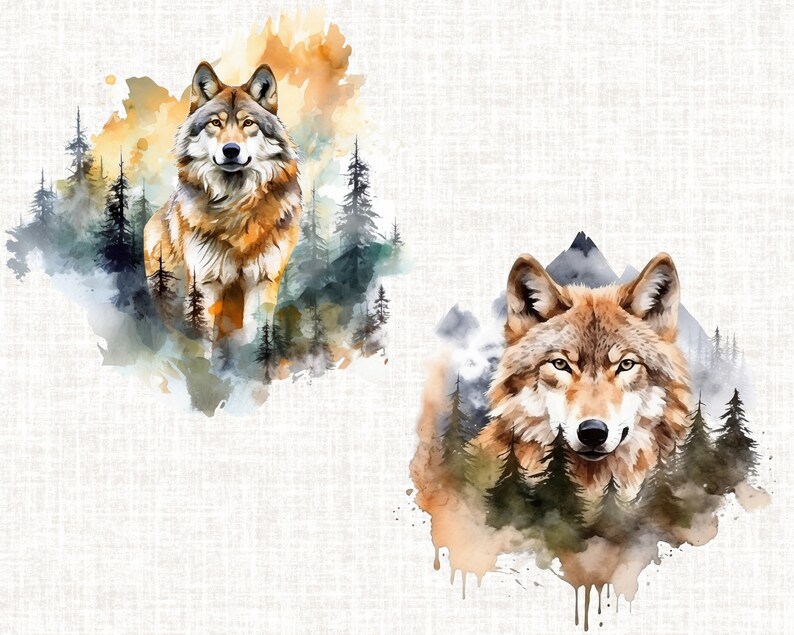 Wolf Clipart Bundle Mountain Wolf PNG Watercolor Mountain - Etsy