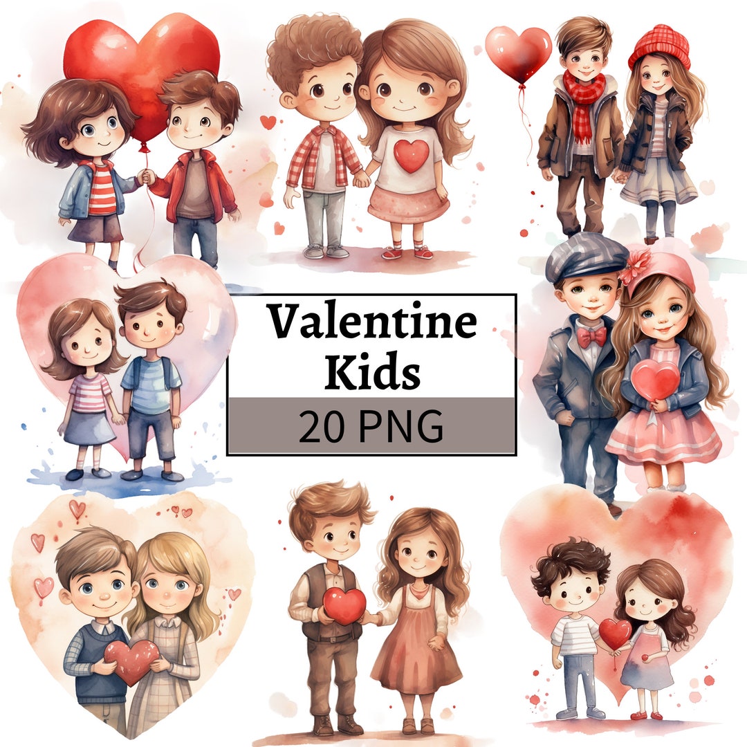 Valentine Kids Clipart Bundle Cute Children Love Graphics Be My ...