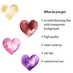 Watercolor Heart Clipart Bundle, Valentines Heart PNG Bundle ...