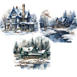 Winter Wonderland Clipart Bundle, Watercolor Winter Background, Winter ...