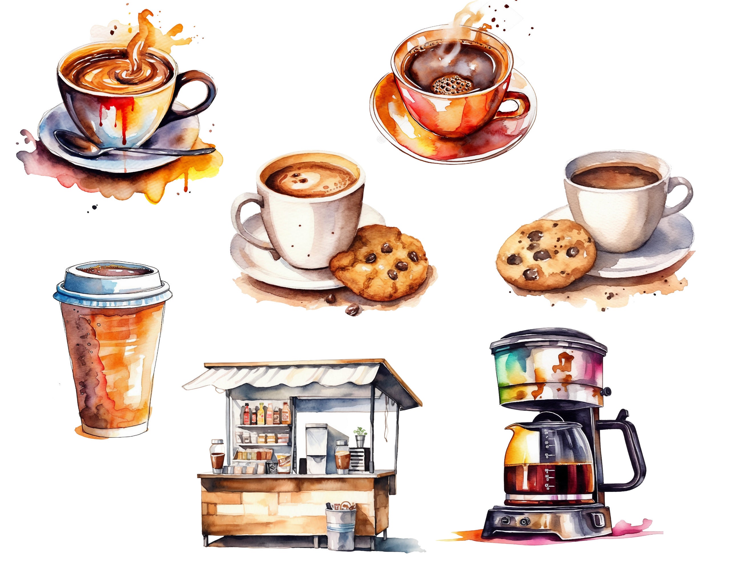 Watercolor Coffee Clipart Coffee Clipart Coffee Lover - Etsy
