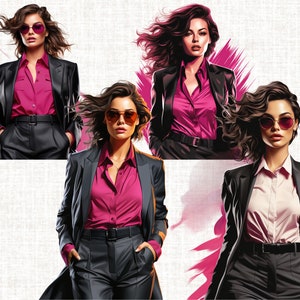 Magenta Boss Babe Clipart Bundle, Lady Boss in Pink and Black PNG, Pink ...
