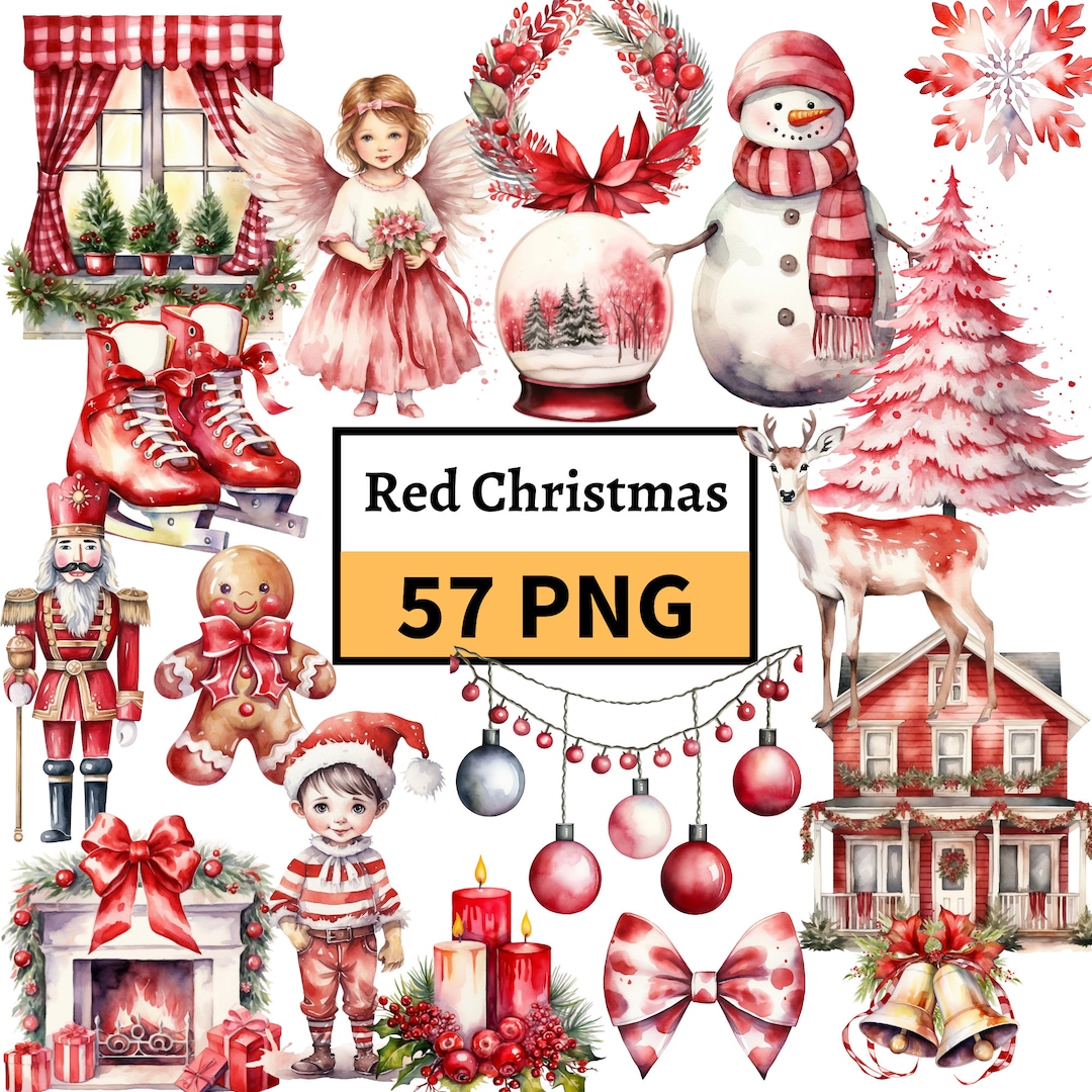 Red Christmas Clipart Bundle, Classic Christmas, Cozy Christmas Holiday ...