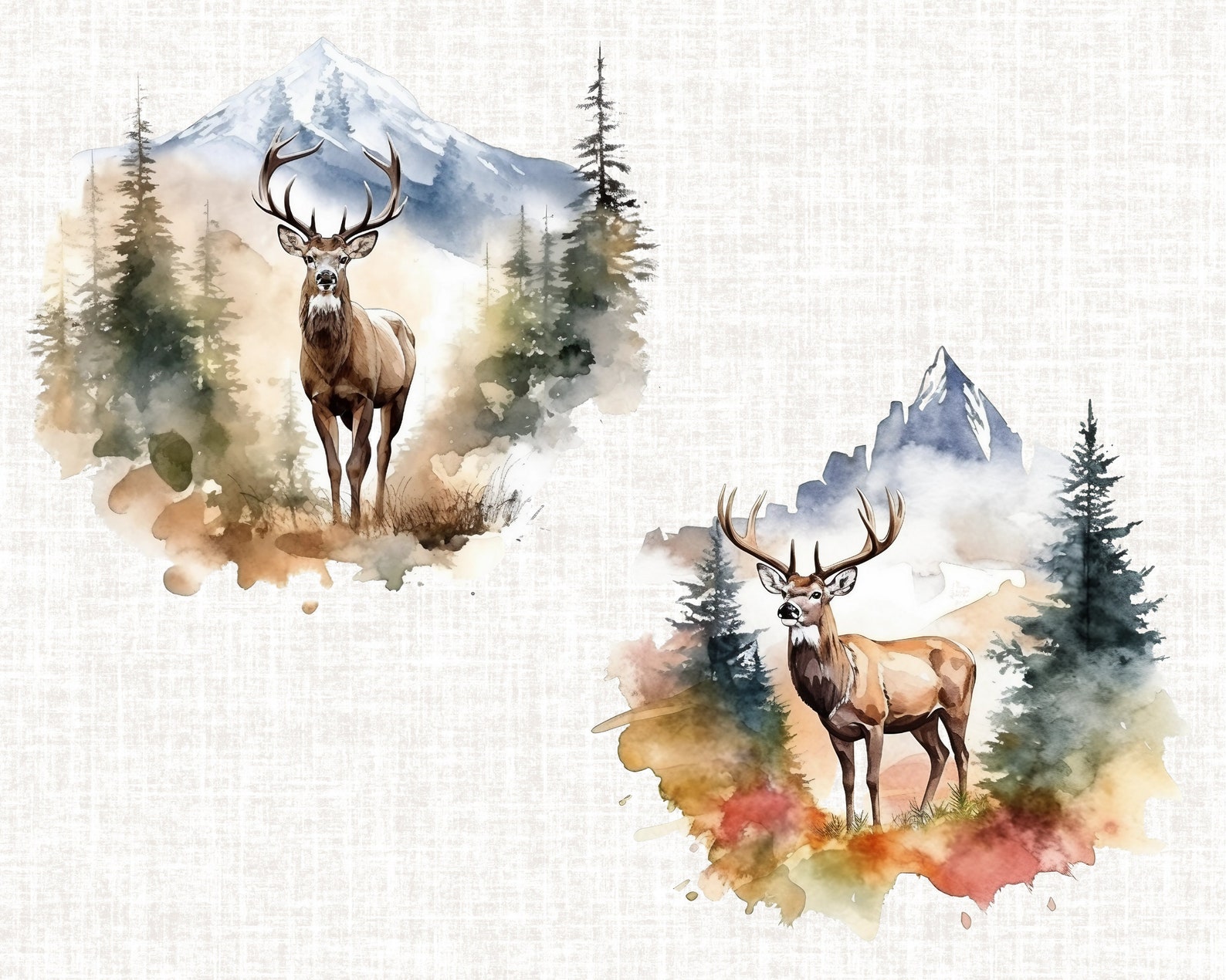Watercolor Buck Deer Clipart Bundle Mountain Landscape - Etsy