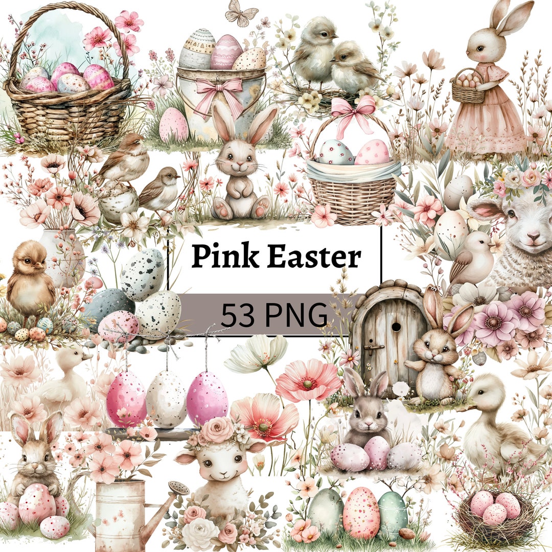 Watercolor Easter Clipart Bundle Pastel Pink Beige Easter Illustrations ...
