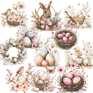 Watercolor Easter Clipart Bundle Pastel Pink Beige Easter Illustrations ...