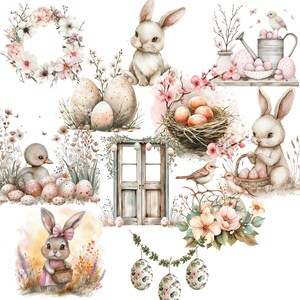 Watercolor Easter Clipart Bundle Pastel Pink Beige Easter Illustrations ...