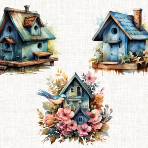 Birdhouse Clipart Bundle, Watercolor Bird Houses PNG, Digital Download ...