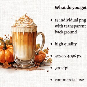 Pumpkin Spice Latte Clipart Bundle, Watercolor Coffee PNG, Fall Coffee ...