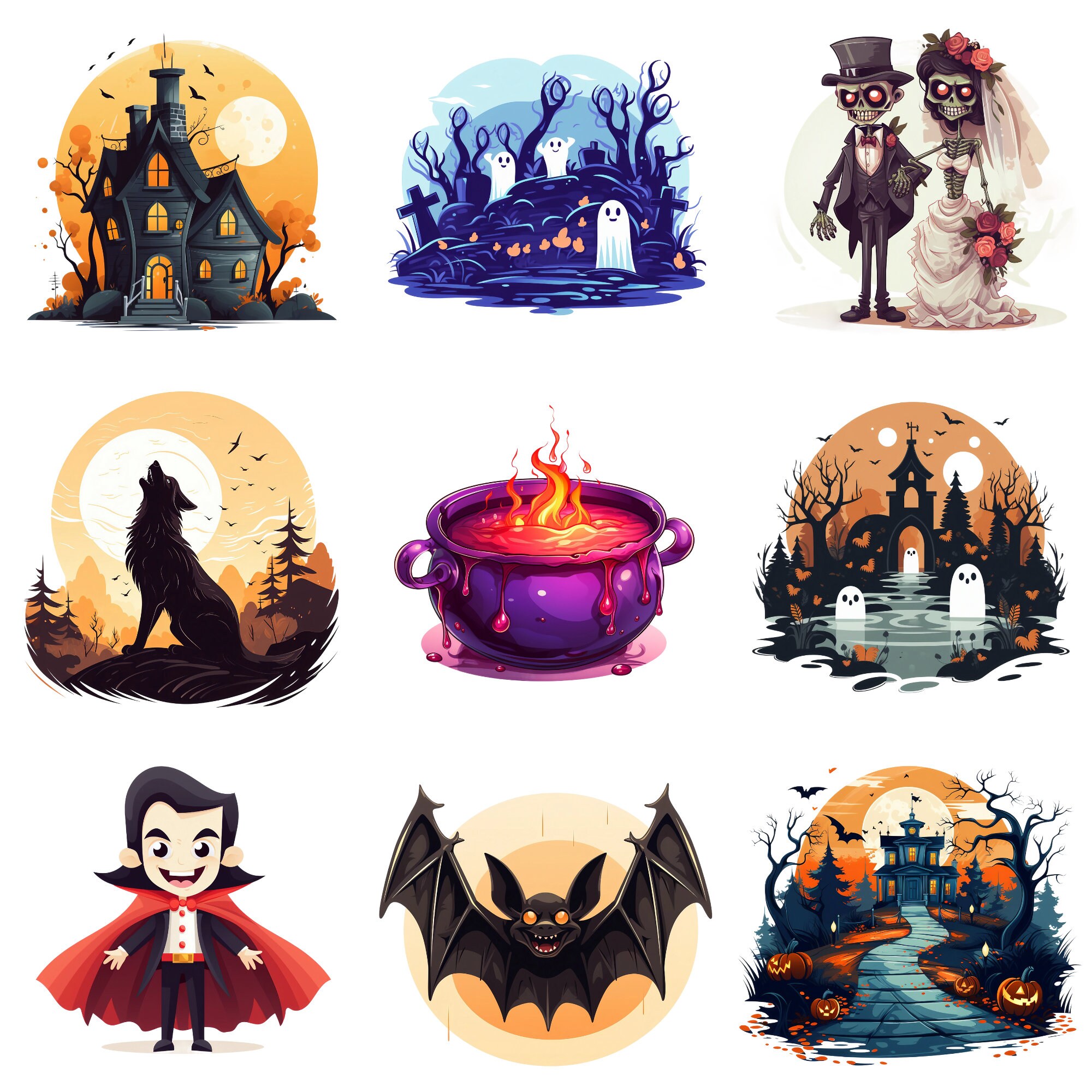 Cute Halloween Clipart Bundle Haunted House Skeleton Mummy - Etsy