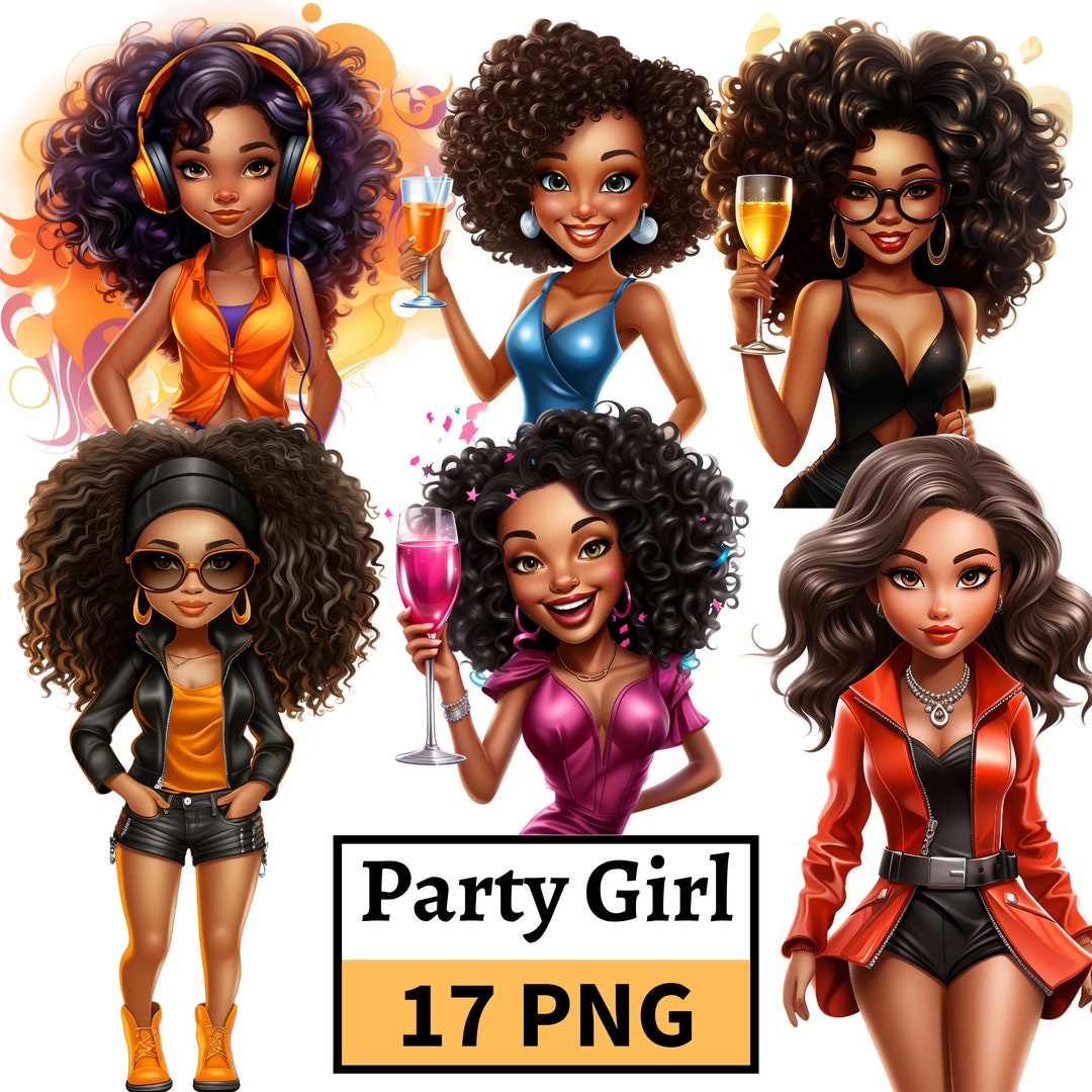 Party Girl Clipart Bundle Fashion Clipart Afro Hair PNG - Etsy