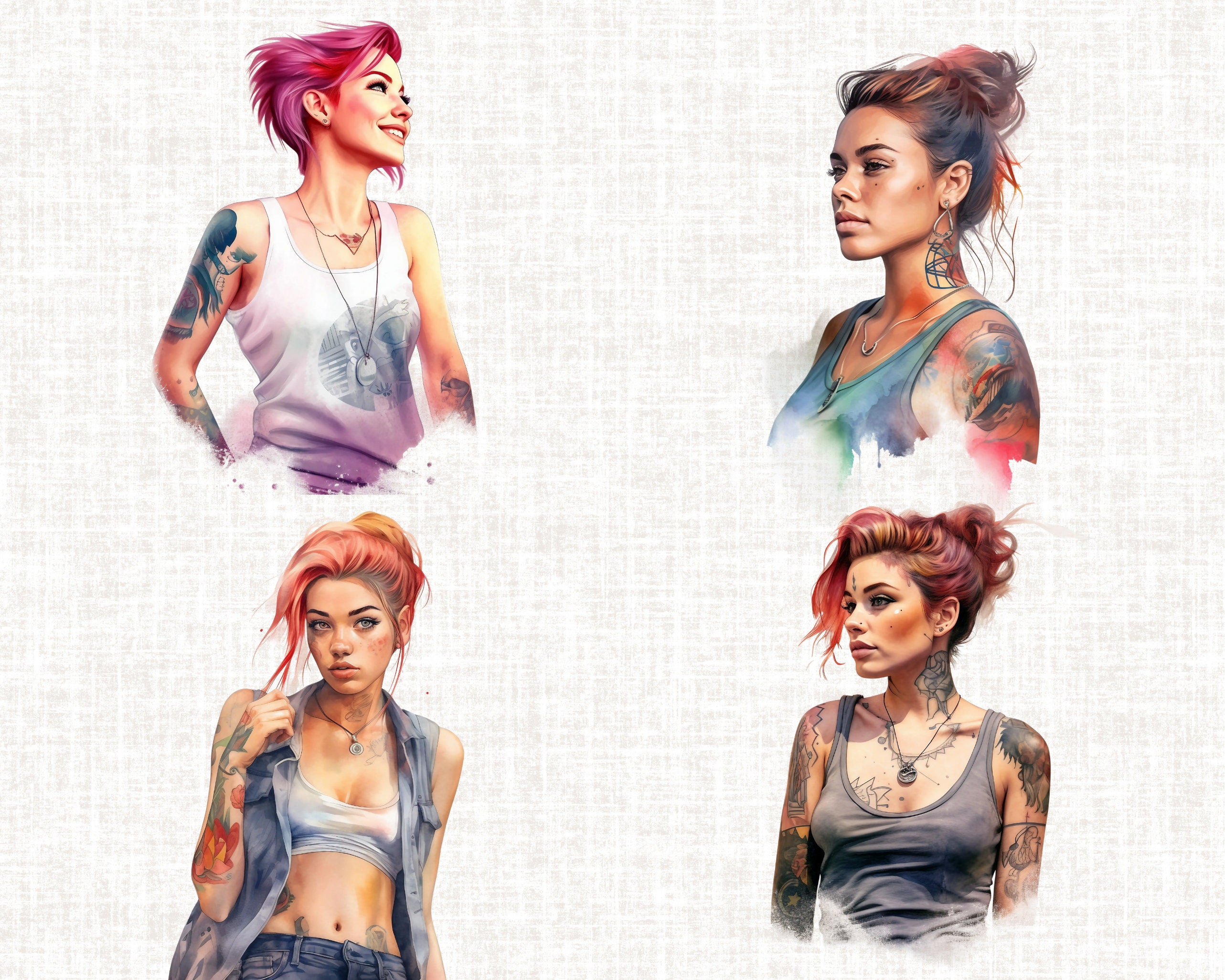 Tattooed Girl Clipart Girl With Tattoo Clipart Tattoo - Etsy