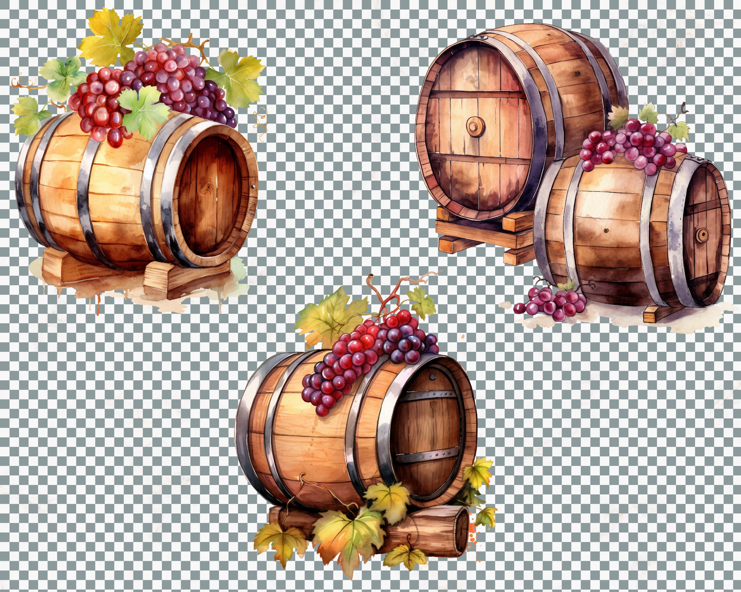 Watercolor Wine Clipart Wine Grapes Png Wine Barrel Png - Etsy