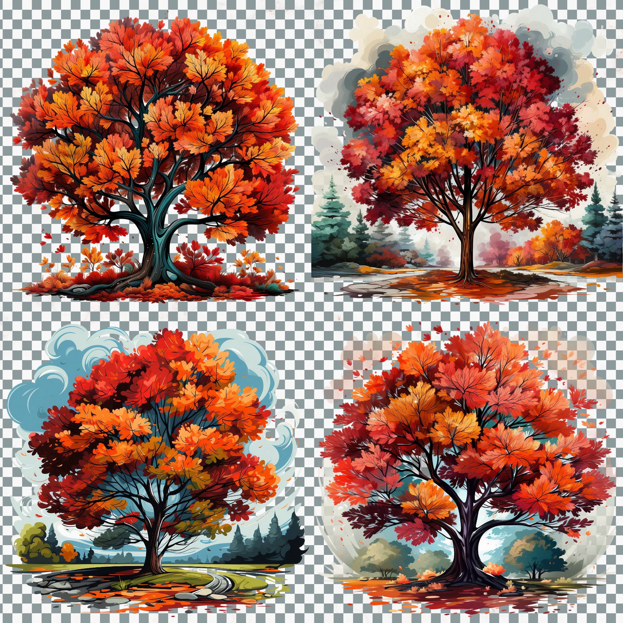 Autumn Tree Clipart Fall Tree Graphics Fall Leaves - Etsy