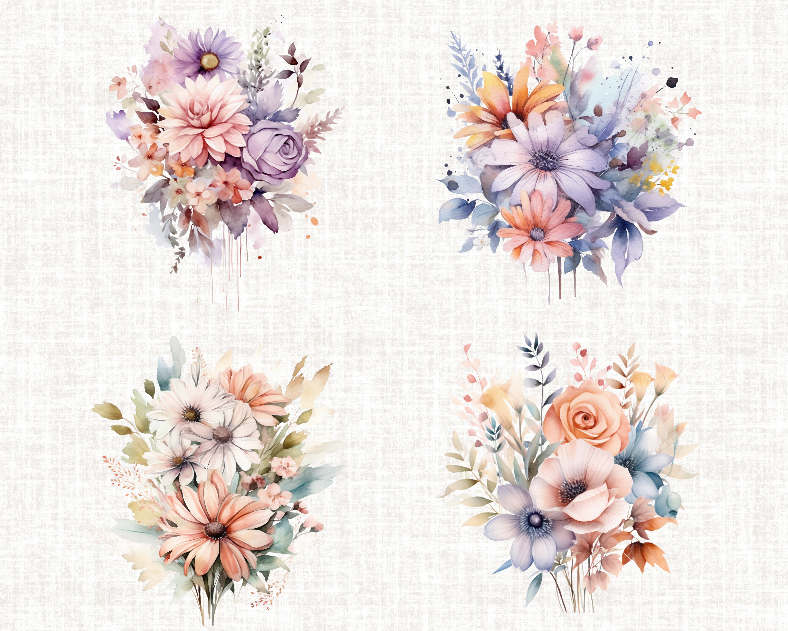Pastel Flowers PNG Watercolor Floral Clipart Bouquets - Etsy