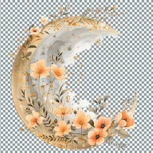 Watercolor Boho Floral Moon Clipart Bundle Celestial Illustrations ...
