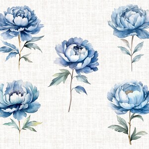 Dusty Blue Peonies Clipart, Dusty Blue Flowers PNG, Watercolor Blue ...