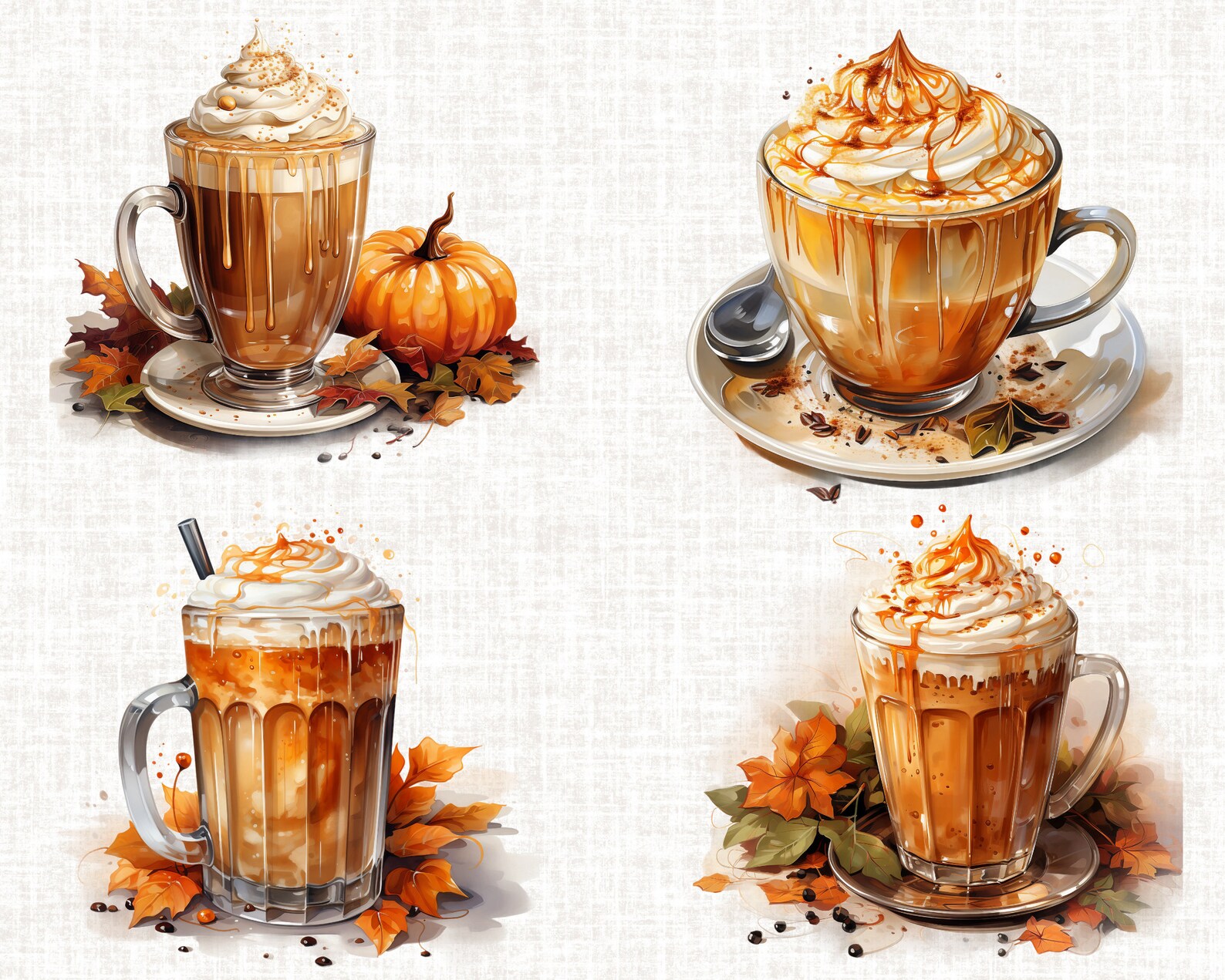 Pumpkin Spice Latte Clipart Bundle Watercolor Coffee PNG - Etsy