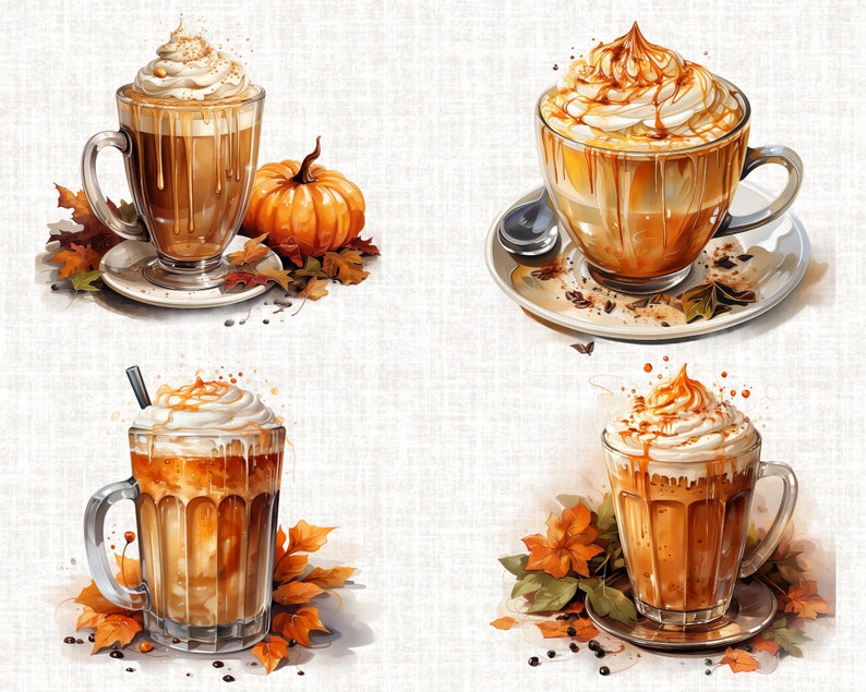 Pumpkin Spice Latte Clipart Bundle Watercolor Coffee PNG - Etsy