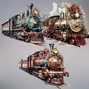 Watercolor Christmas Train Clipart Bundle, Cozy Christmas PNG, Winter ...