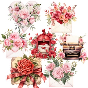 Love Letter Valentines Clipart, Watercolor Valentines Day Clipart ...