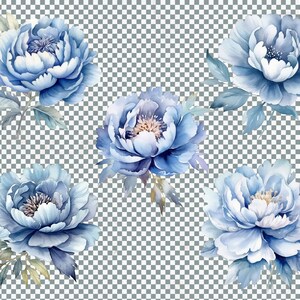 Dusty Blue Peonies Clipart, Dusty Blue Flowers PNG, Watercolor Blue ...