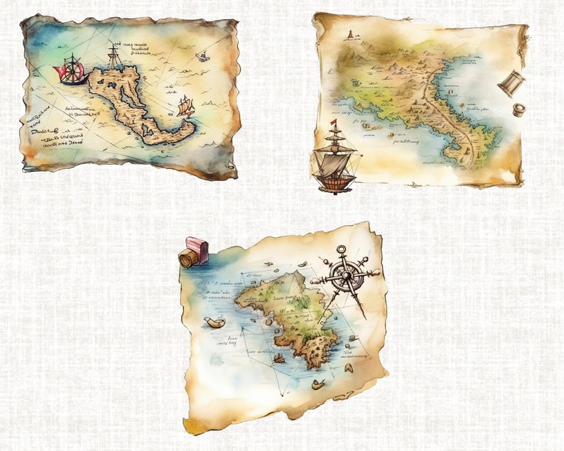 Old Treasure Map Clipart Bundle Watercolor Old Map Clipart - Etsy