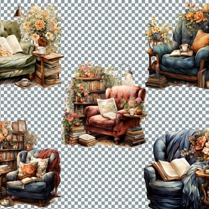 Cottagecore Book Nook Clipart, Cozy Home Library Clipart Bundle, Book ...